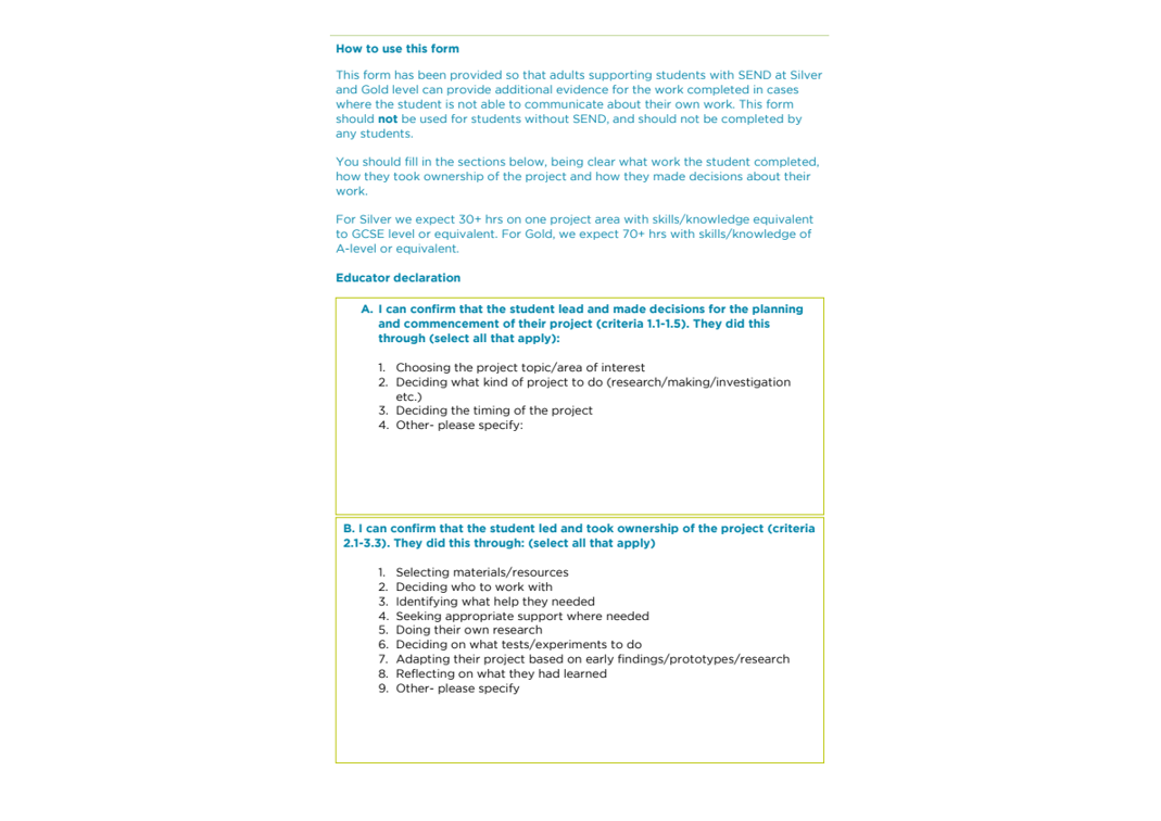 CREST Silver & Gold SEND evidence form 2 - checklist | CREST Awards