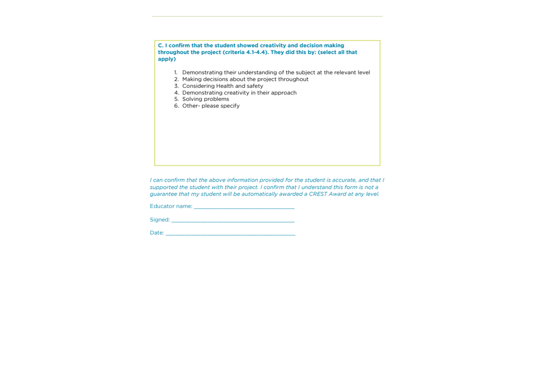 CREST Silver & Gold SEND evidence form 2 - checklist | CREST Awards