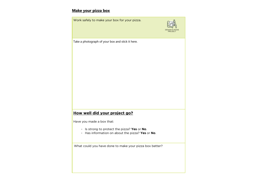 CREST Bronze SEND Design and make a pizza box - student workbook ...