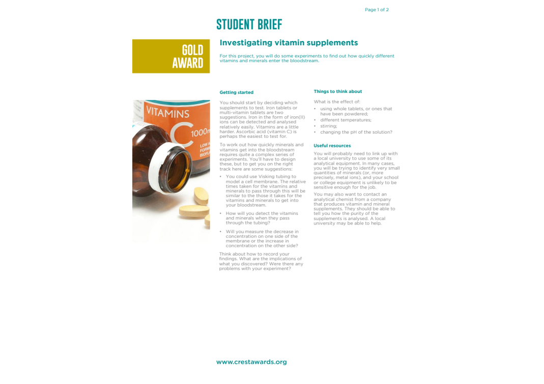 CREST Gold Investigating vitamin supplements | CREST Awards